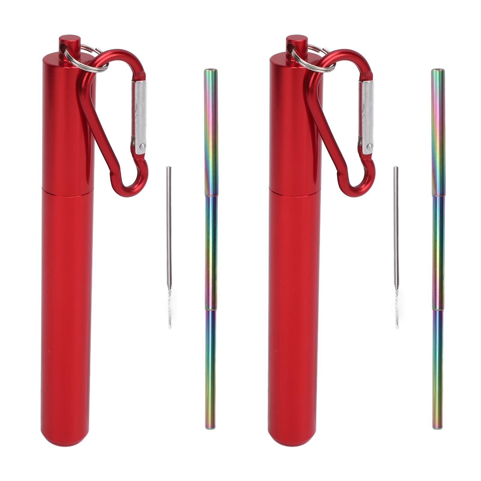 Складная металлическая трубочка из нержавеющей стали 304, многоразовая, набор из 2 трубочек для питья, телескопическая, с чистящими щетками, для путешествий, работы, портативная, экологичная