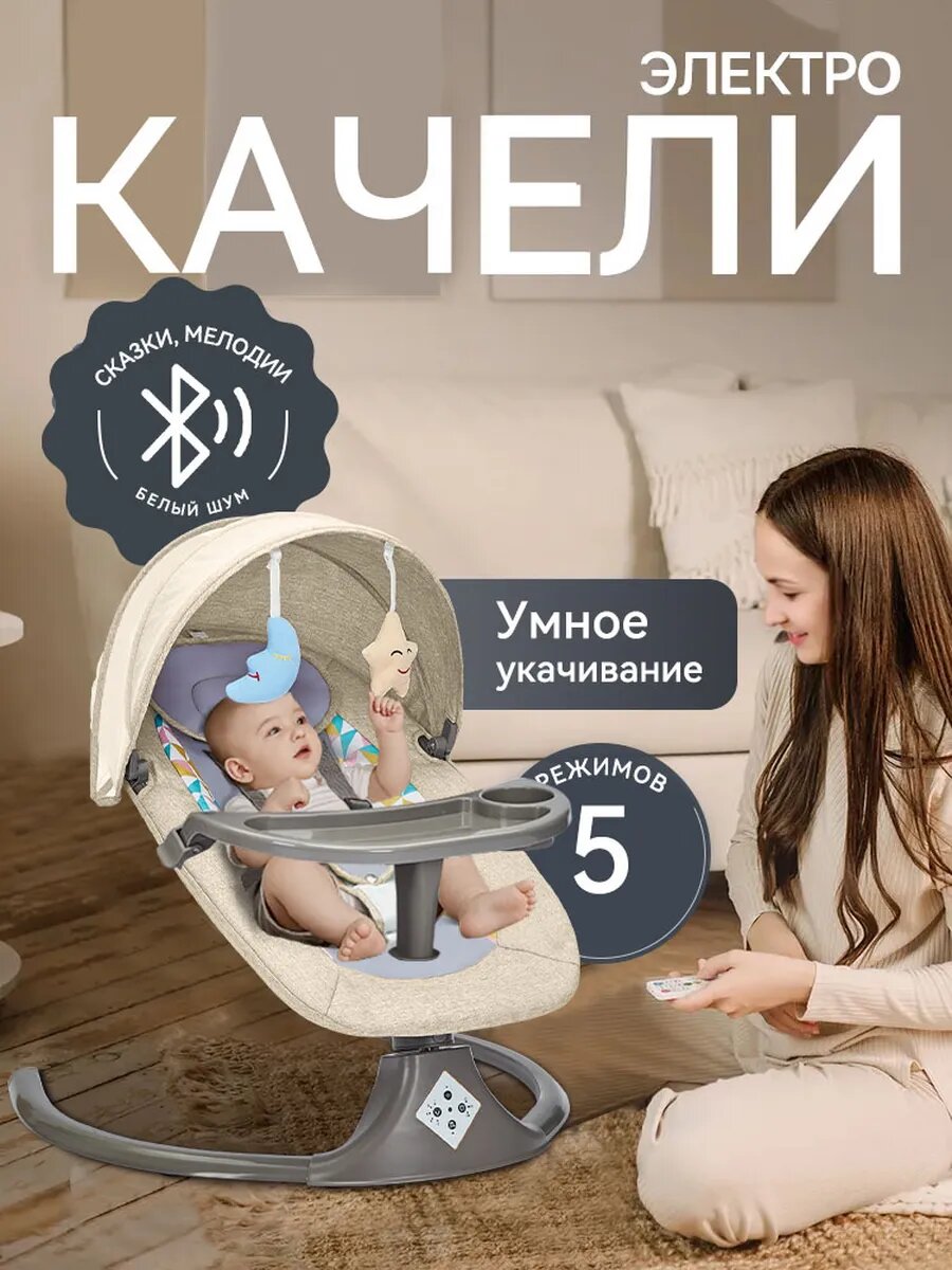 Электрокачели для новорожденных детский шезлонг люлька 3 в 1