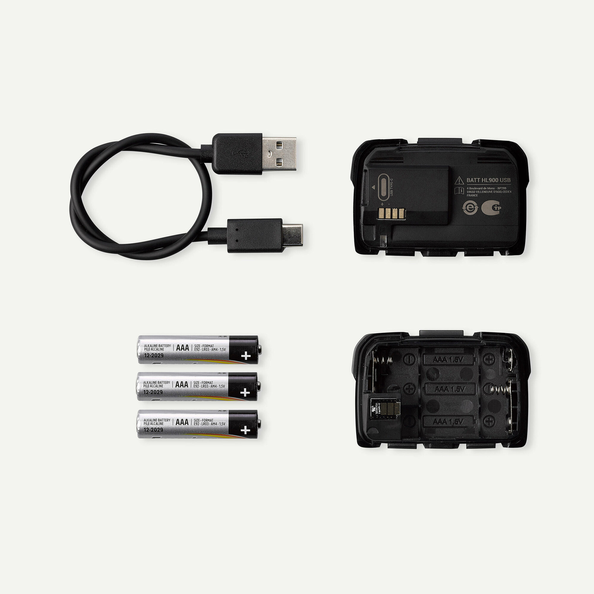 Фонарь налобный Forclaz HL900 Hybrid v3, 600 лм, белый