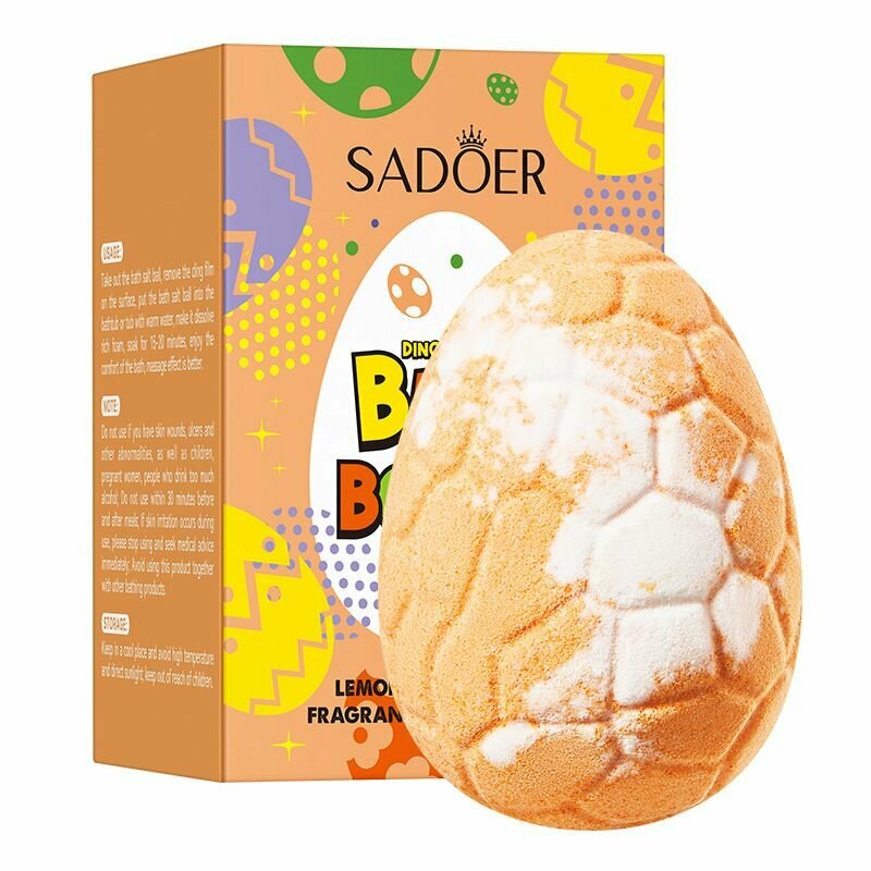 Бомбочка для ванны SADOER "Яйцо динозавра" (апельсин/лимон), плавающая и ароматная