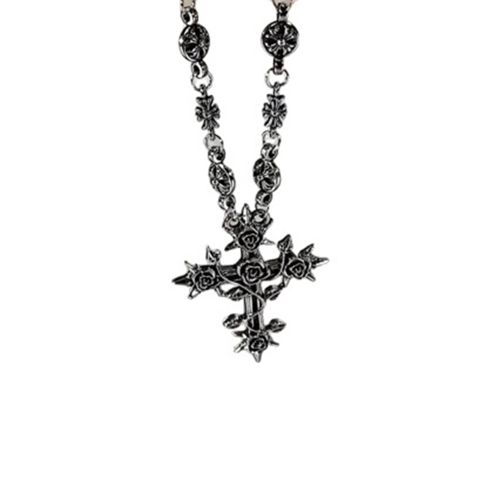 Готическое ожерелье с крестами и ветвью розы, модный аксессуар унисекс для повседневного ношения