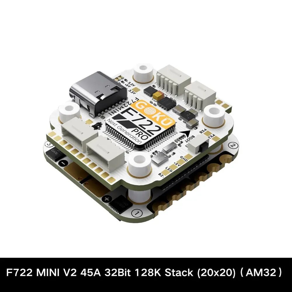Полетный контроллер TopElec Flywoo GOKU F722 Pro Mini V2 20x20 Stack (45A, 32Bit AM32) - Plug&Play с O4/O4 Pro