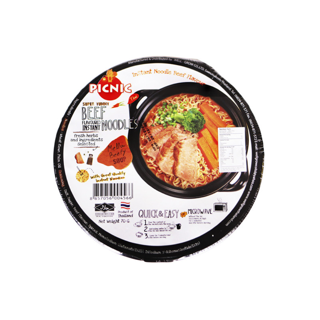 Лапша быстрого приготовления Picnic со вкусом говядины 70 г, Таиланд