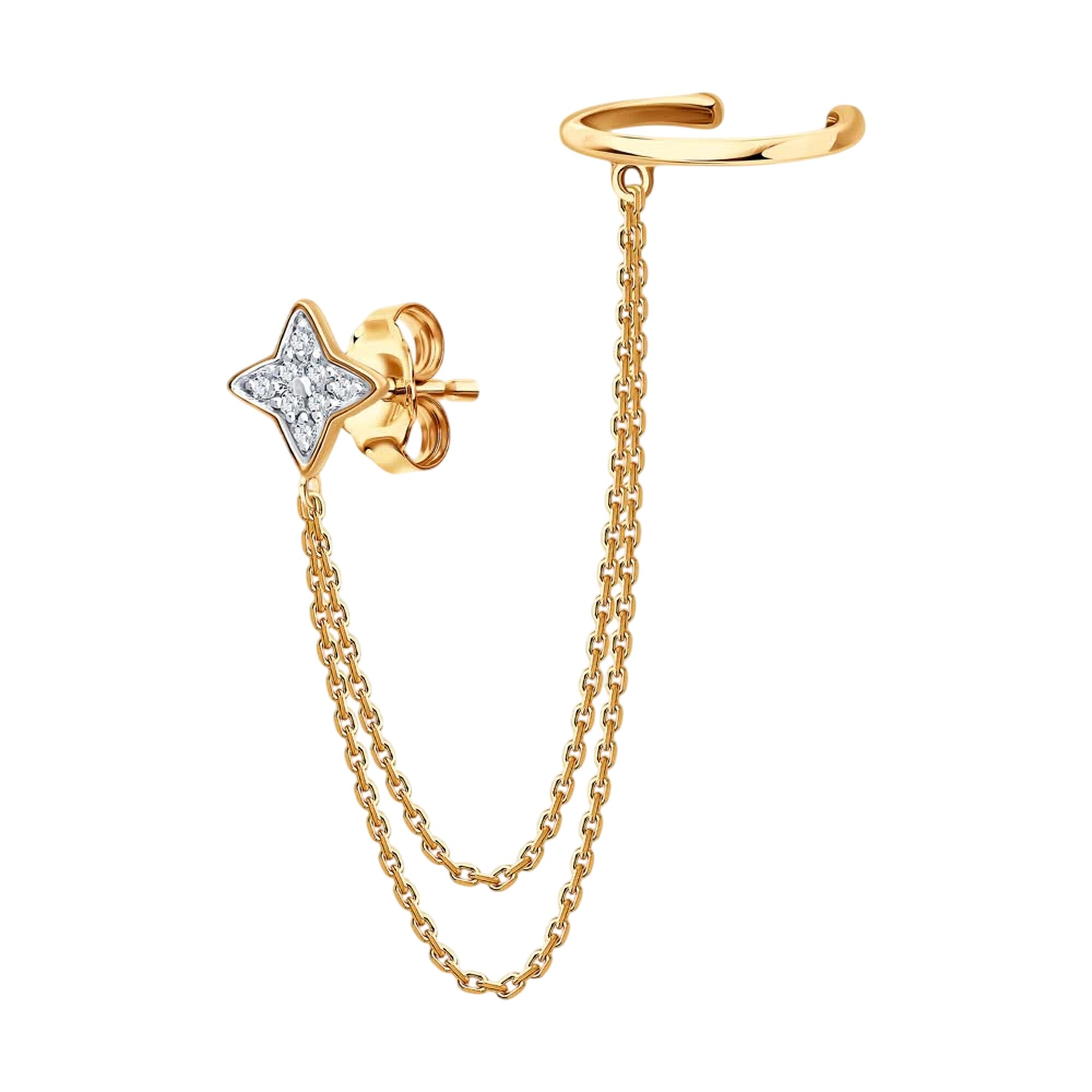 Моносерьга, красное золото, 585 проба, фианит