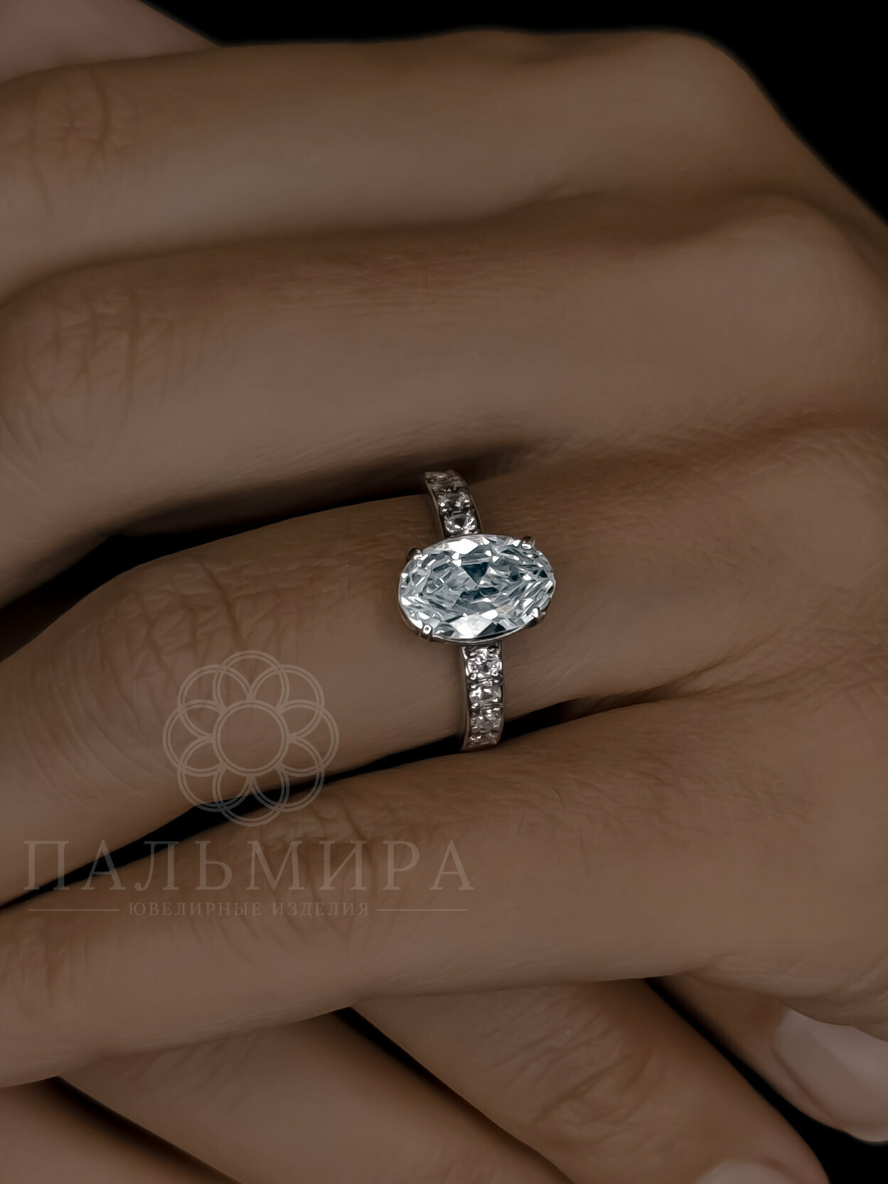 Кольцо тонкое, серебро, 925 проба, родирование, фианит