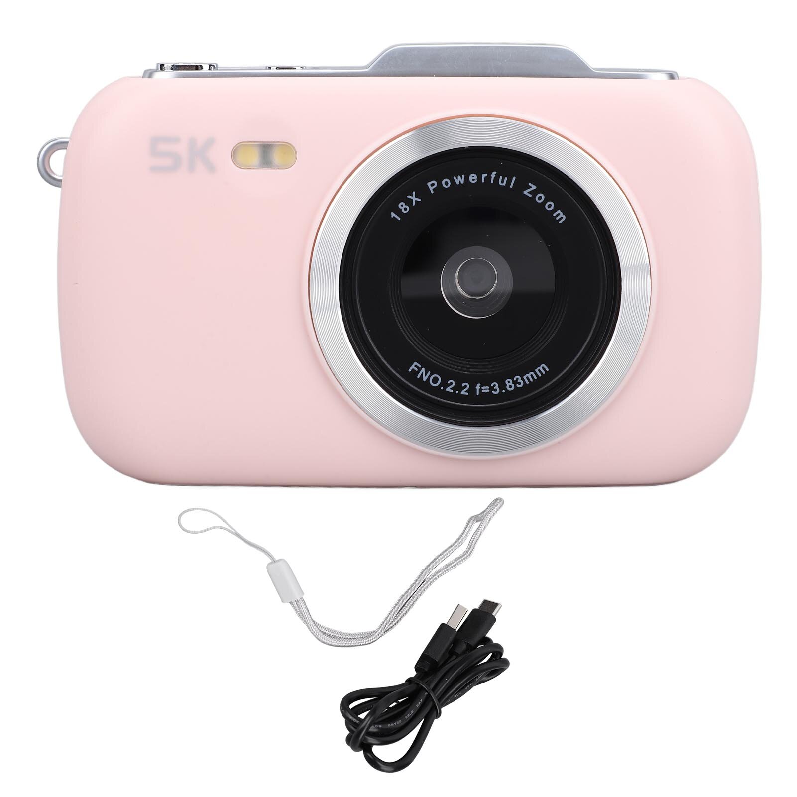 Compact Camera 5K Video 80MP Photo 18X Digital Zoom 2.8 Inch IPS Screen for Photography and Recording Light Red