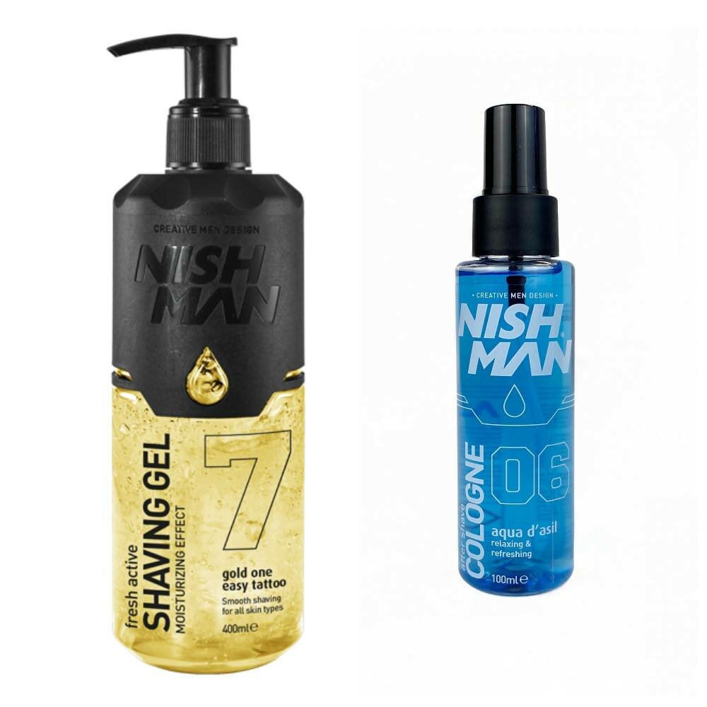 Набор для мужчин NISHMAN: Гель для бритья 07 GOLD ONE SHAVING GEL, 400 мл + Лосьон после бритья 06 AQUA D'ASIL, 100 мл.