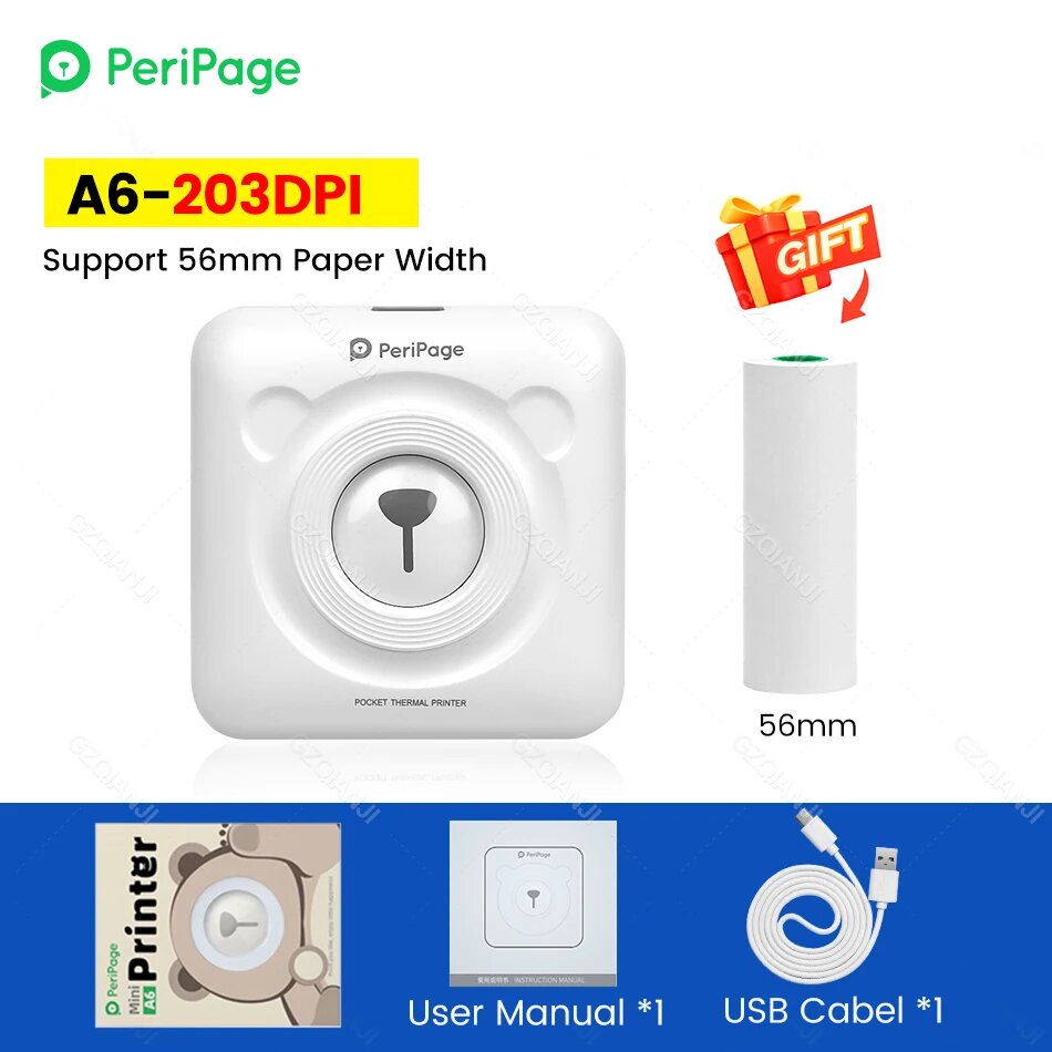 PeriPage A9 Термальный принтер 58mm-203dpi-A6