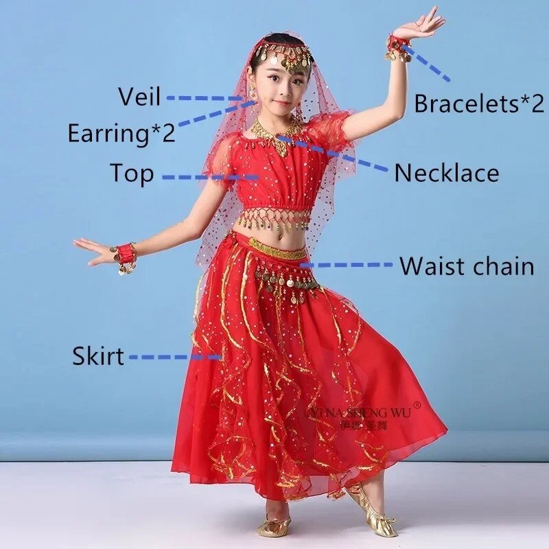 Детский костюм для танца живота YI NA SHENG WU 6 цветов XL, Red 7pcs