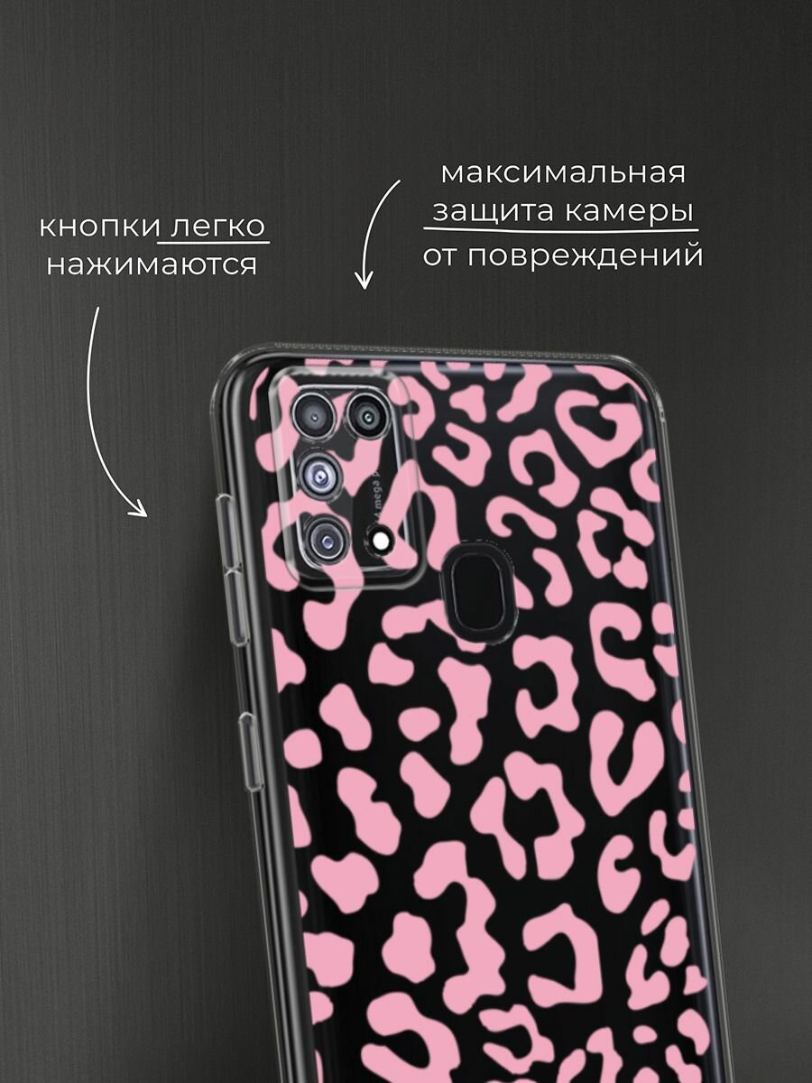 Чехол на Samsung Galaxy M31 / Самсунг Галакси М31 с принтом Паттерн розовый леопард, прозрачный — фото 1