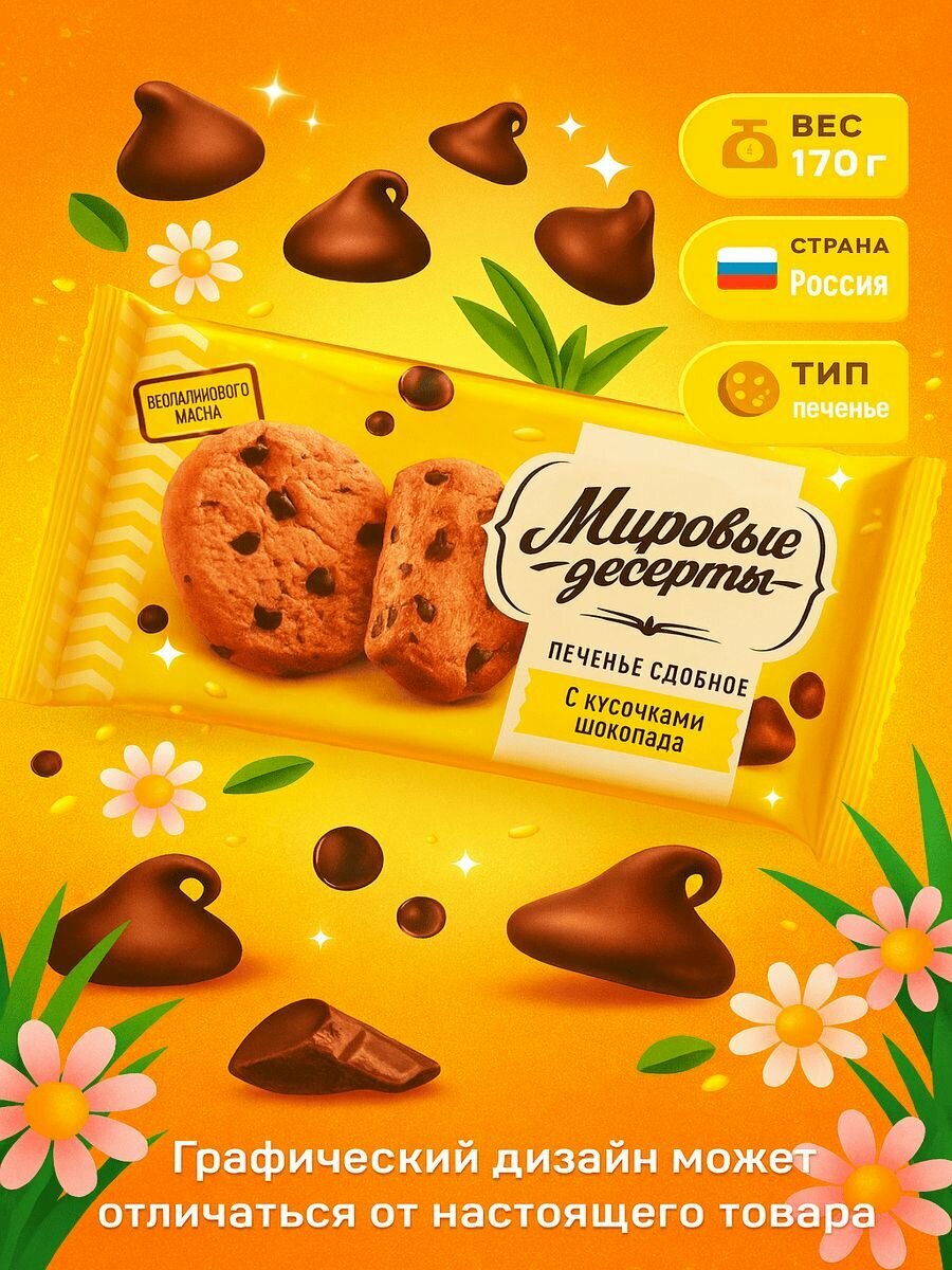Печенье сдобное брянконфи с кусочками шоколада (Россия) 170г