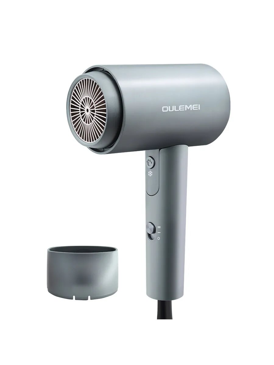 Фен OULEMEI OLM-CF007, ионизация, 3 режима, 2 кВт, складной, белый/серый