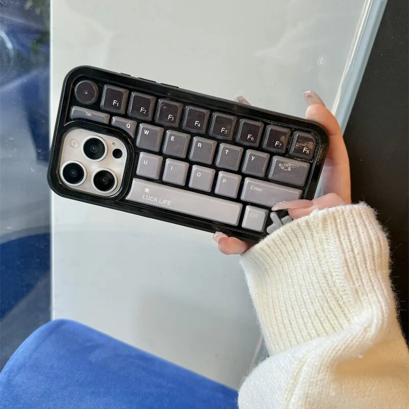 Cute and fun gradient 3D keyboard case for iPhone 12 13Pro 14 15 Pro Max 16 silicone cartoon shockproof cover For Apple 14 Pro