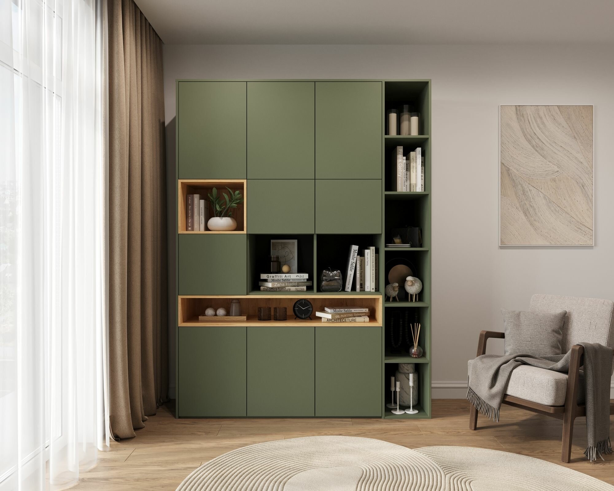 Шкаф распашной для одежды "Рокки 18" 165х220х45 Зеленый дымчатый / Дуб крафт золотой