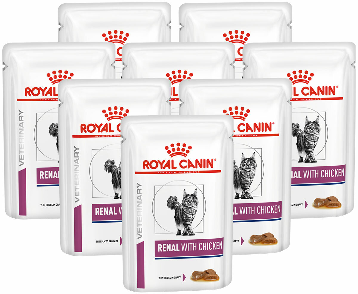 Корм влажный Royal Canin Renal для взрослых кошек, при хронической почечной недостаточности, с курицей, в соусе, 85 г х 8 шт