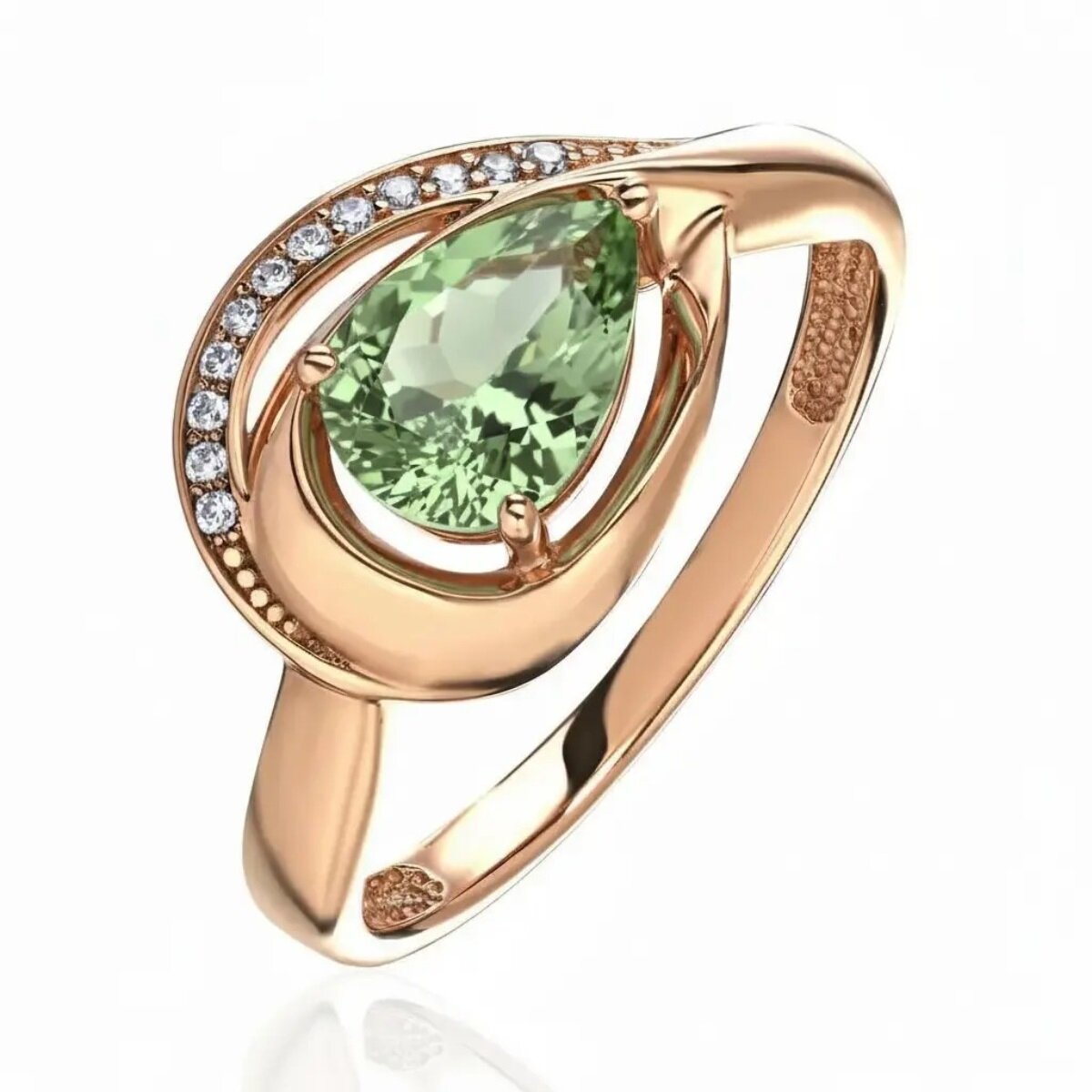 Кольцо, красное золото, 585 проба, фианит, кварц