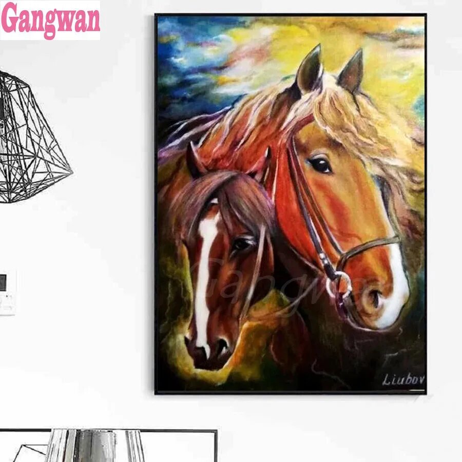 Алмазная живопись Gangwan 2 лошади round 15x20cm