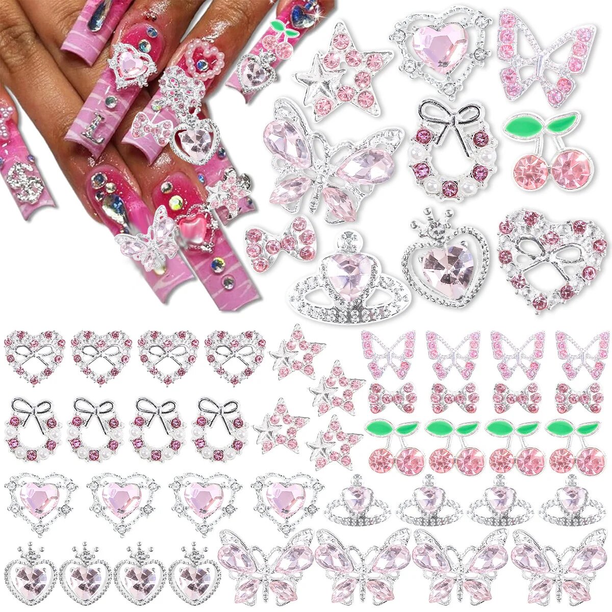 40 Шт. 3D Y2K Украшения Для Ногтей Из Сплава В Форме Сердца/звезды/ягоды/бабочки/венка Для DIY Маникюра
