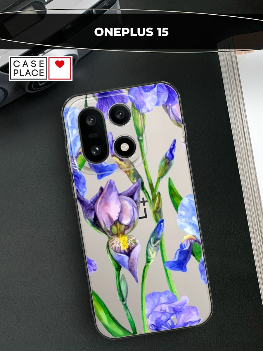 Чехол на OnePlus 15 / Ван Плас 15 с принтом Синие ирисы, прозрачный