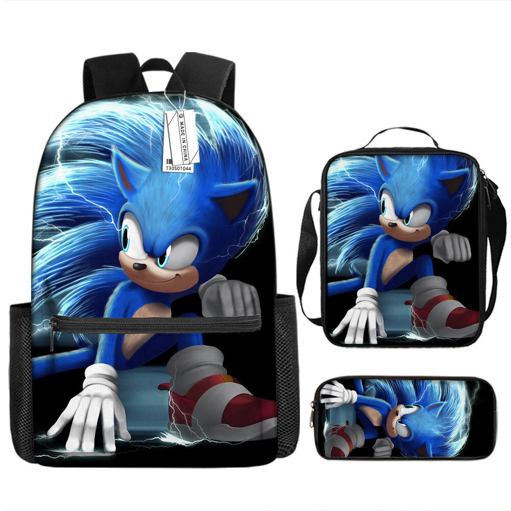 Трансграничный рюкзак SONIC Sonic, набор из трех предметов, сумка для начальной и средней школы, детский рюкзак, сумка для обеда, пенал