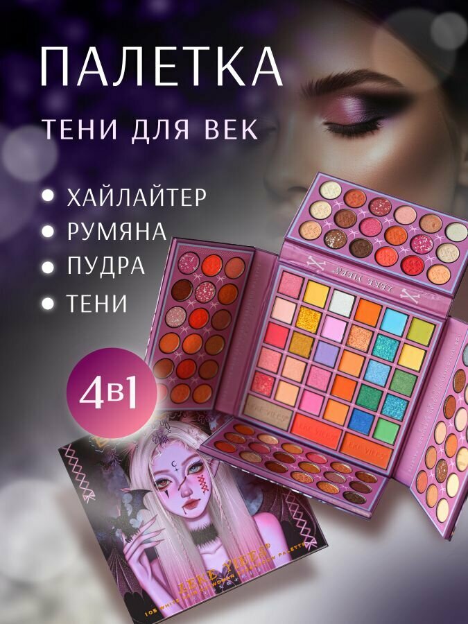 4 в 1. Набор 105 цветов. Тени румяна хайлайтер скульптор №7 LY Black Bat