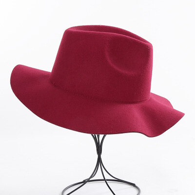 Модная шляпа в корейском стиле, женская шерстяная цилиндр с волнистыми краями, британская ретро-шляпа с большими полями, джазовая шляпа, однотонная светлая пластина, осенне-зимняя шляпа