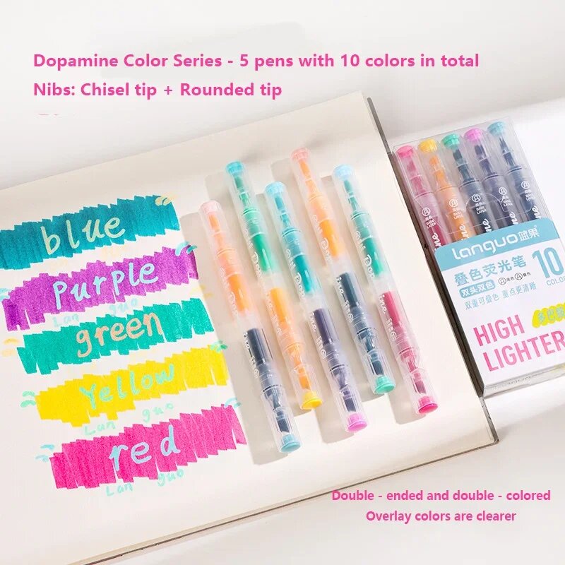 Набор Из 5 Двусторонних Художественных Маркеров Для Студентов, Маркеры, Меняющие Цвет, Для Ведения Журнала, Обучения