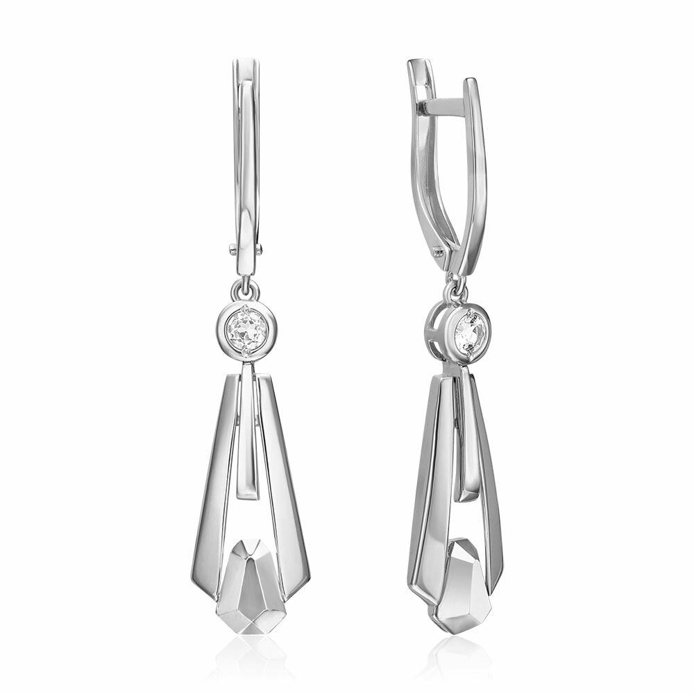 Серьги, белое золото, 585 проба, родирование, топаз