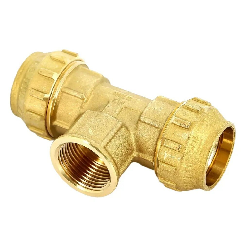 Тройник латунный компрессионный для ПНД 20x1/2ВРx20 с внутренней резьбой TIEMME (tTm) 3400043