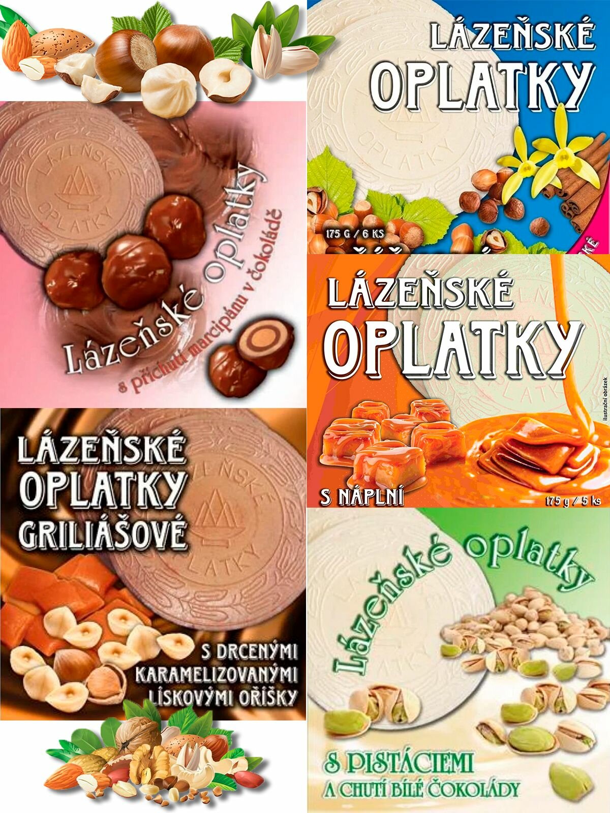 Набор "Ореховый Mix": Оплатки Lazenske oplatky (чешские вафли), ассорти из пяти пачек!