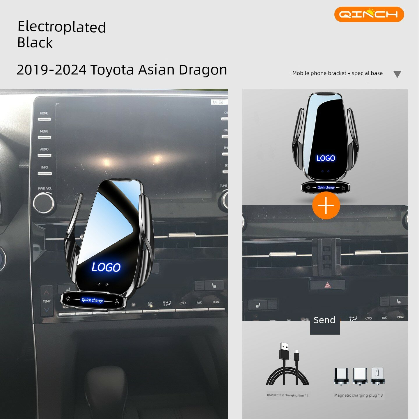 Автомобильный держатель с беспроводной зарядкой 15Вт для Toyota Asian Dragon 19-24 моделей с установкой ниже экрана
