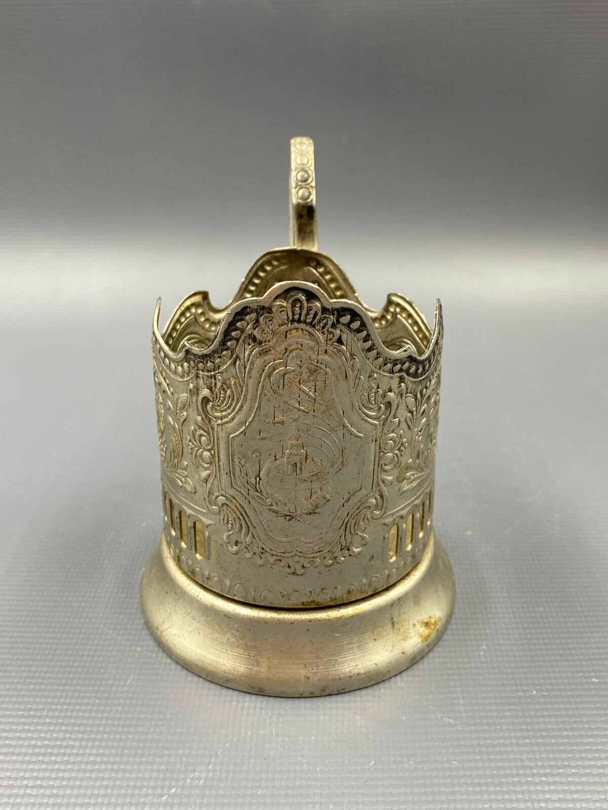 Подстаканник "Космос" Мельхиор, клеймо МНЦ, Кольчугинский завод Ц 3р 50к СССР Винтаж!