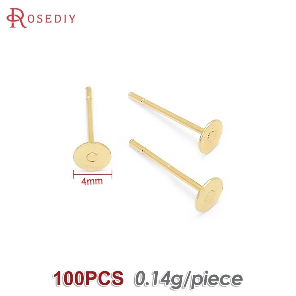 Серьги-гвоздики Rosediy, латунь и сталь, золотого цвета, 4 мм 30596-18K Gold Color