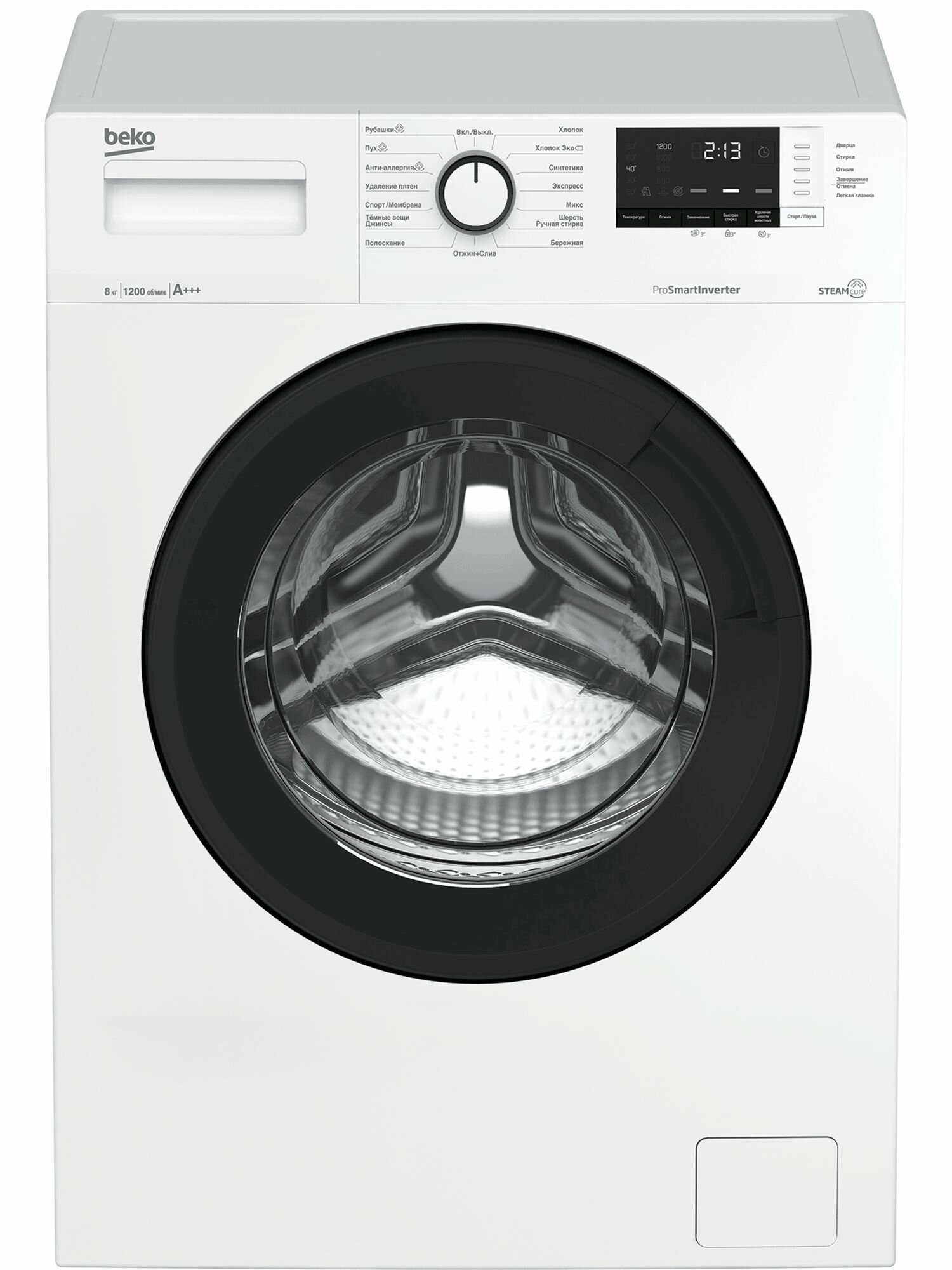 Стиральная машина Beko WSRE8612XAWI, загрузка 8 кг, с паром, инверторный мотор, белый