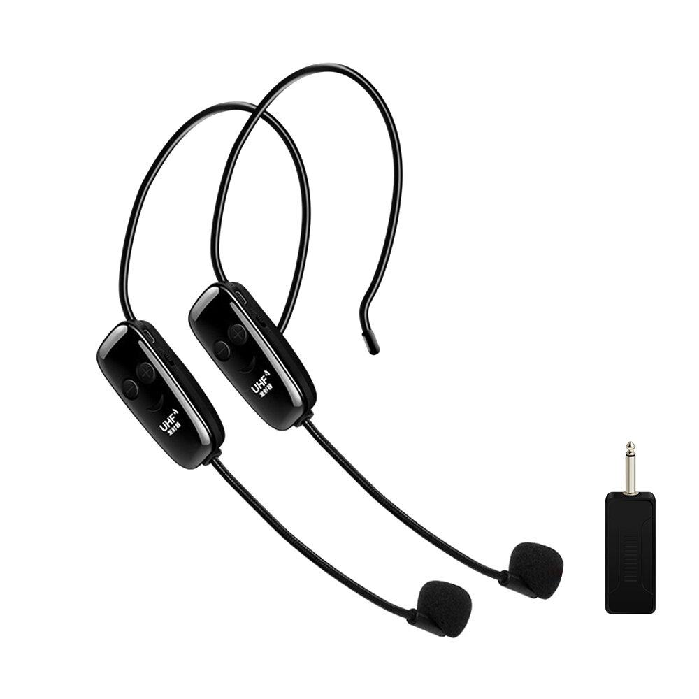 Головной микрофон UHF беспроводной Один на два Антипомехоустойчивый передатчик приемник микрофон для наружных выступлений Черный