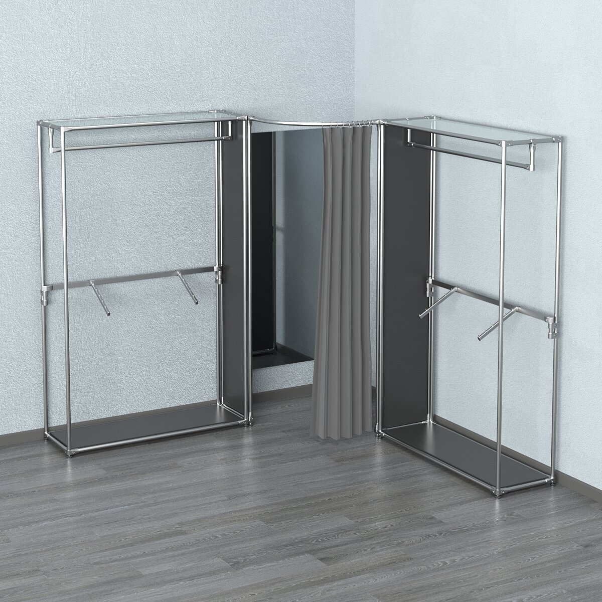 Примерочная (вход- дуга) с зеркалом из системы хром с поручнями №2-2, Черный