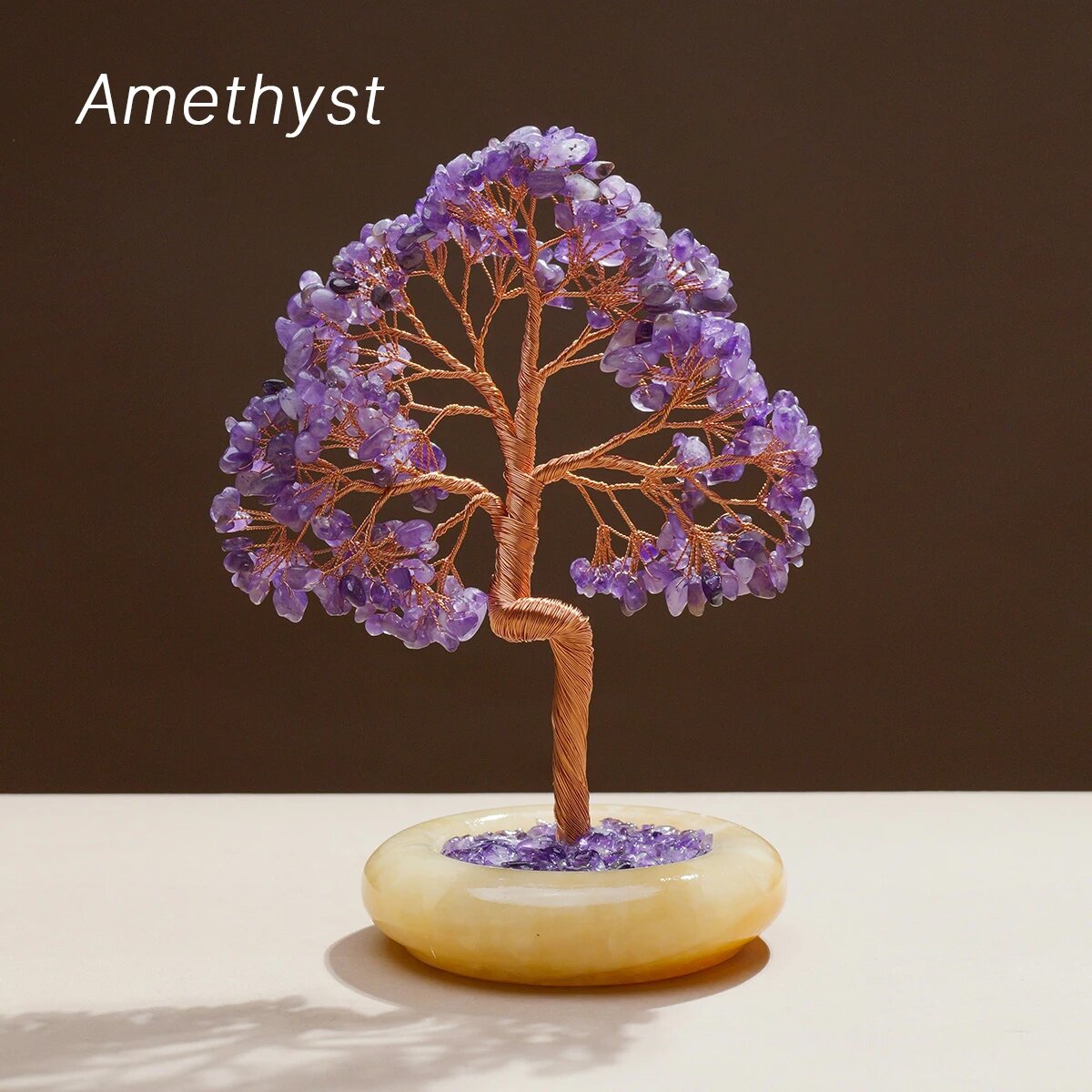 1 Шт, Натуральный Кристалл Аметиста, Большой Желтый Нефритовый Кубок, Деревянная Основа, Ручная Работа, Древо Жизни