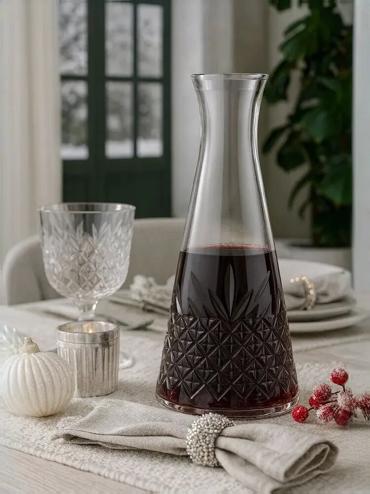Декантер, кувшин, графин "Таймлес" стекло, 1л. Ударопрочное стекло, для вина, коктейлей, сока, лимонада. Турция