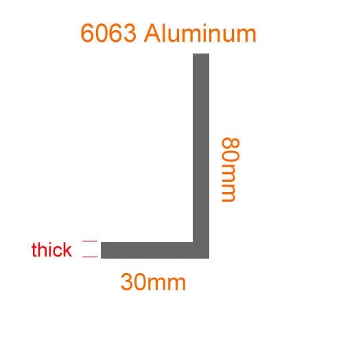 Алюминиевый L-образный профиль 6063 Thick 5mm, 30x80mm, 500mm