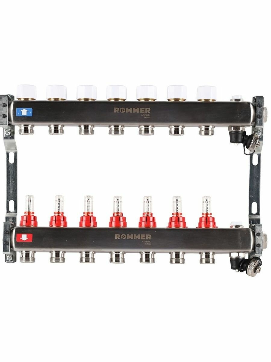 Коллектор распределительный Rommer RMS-1201-000007 1" 7 выходов 3/4" с расходомерами