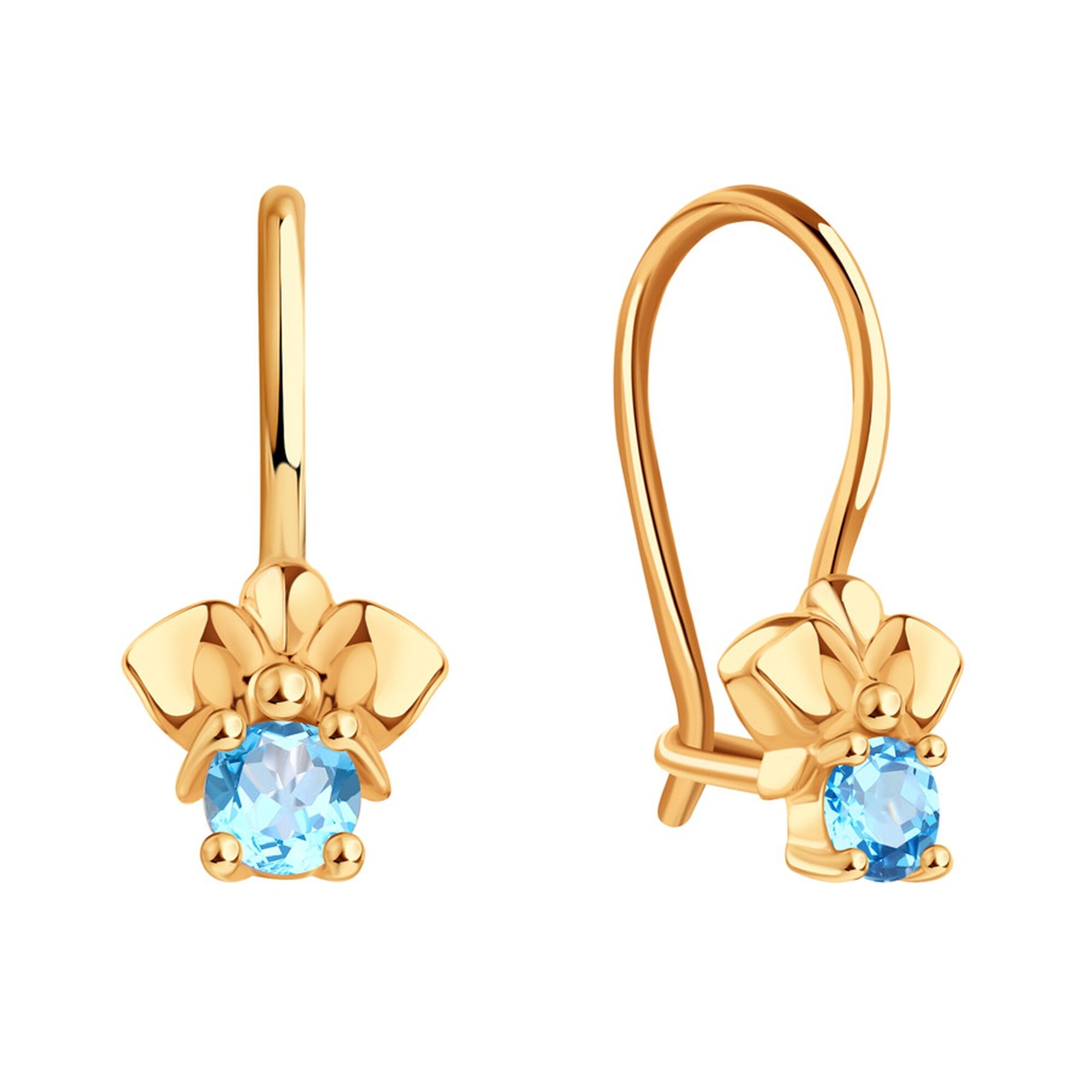 Серьги Diamant online, красное золото, 585 проба, топаз
