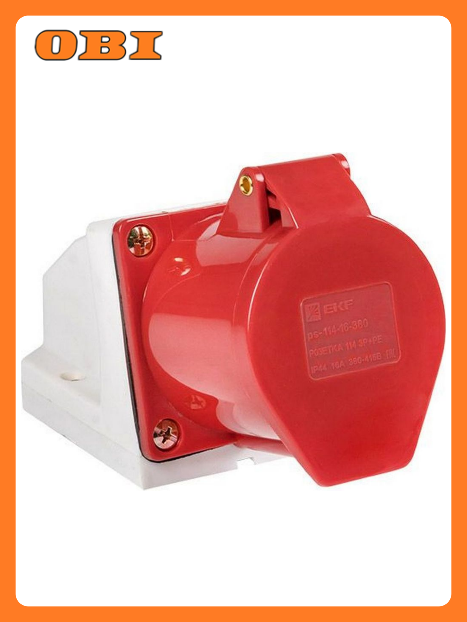 Розетка EKF PROxima PS-114-16-380, с откидной крышкой, IP44, красная