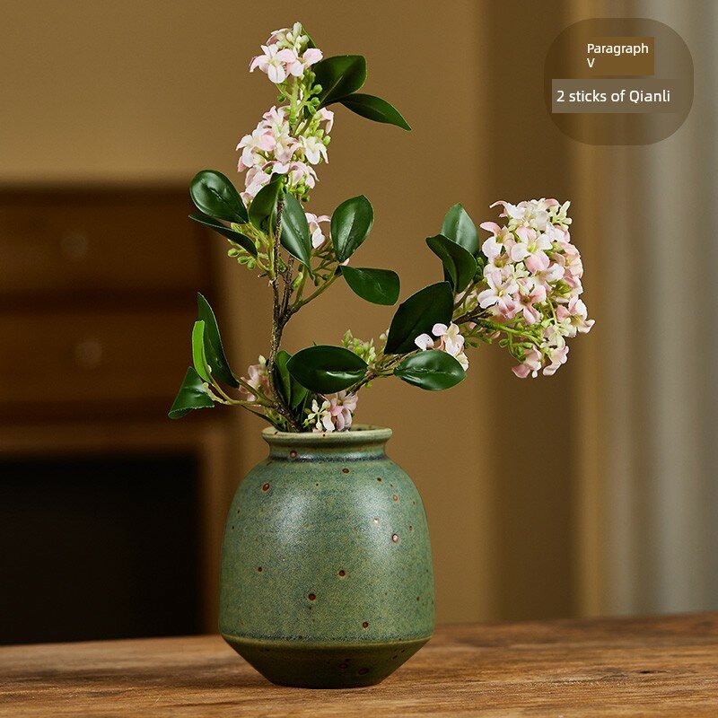 Ручная работа, керамический вазон с 2 стеблями маков для декора стола, рустиканский глиняный цветочный горшок