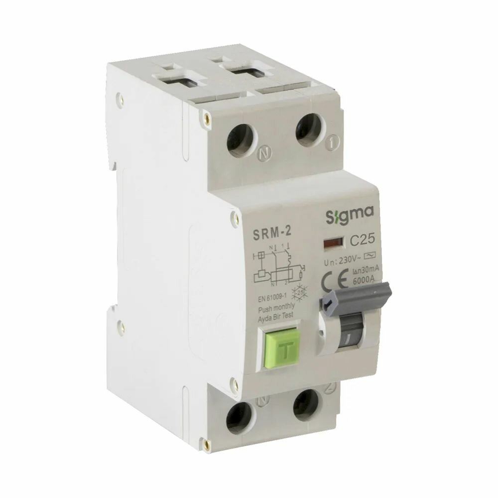 Автоматический выключатель дифференциального тока Sigma Elektrik AC 2P 30mA 6kA 25A SRM2025030