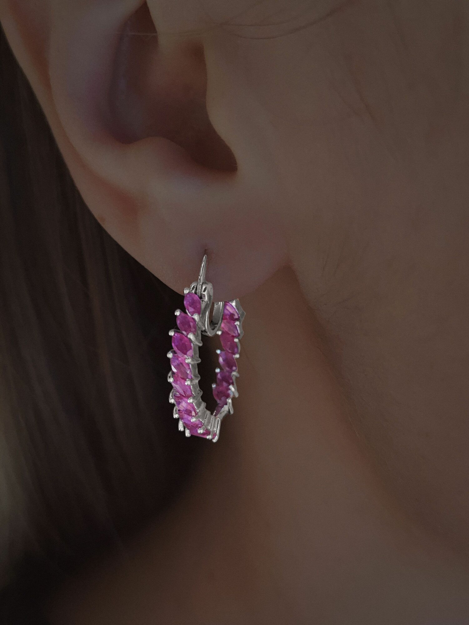 Серьги, серебро, 925 проба, родирование, рубин