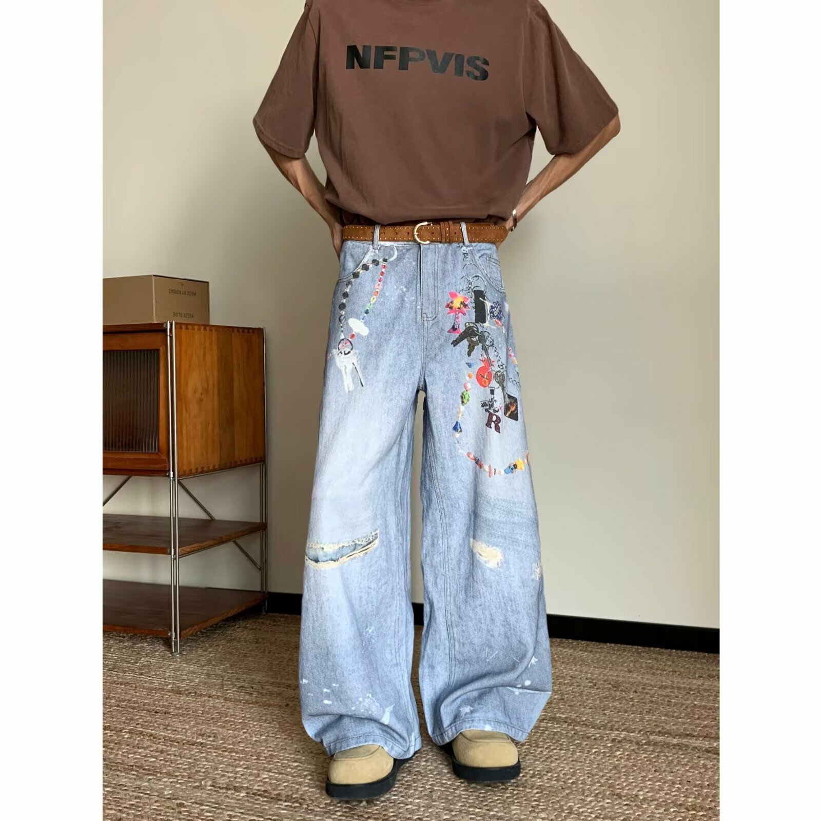 Тренд RONG CH Джинсы Женские Карго Винтажные Большие Карманы Стильные Деним, Размер_S