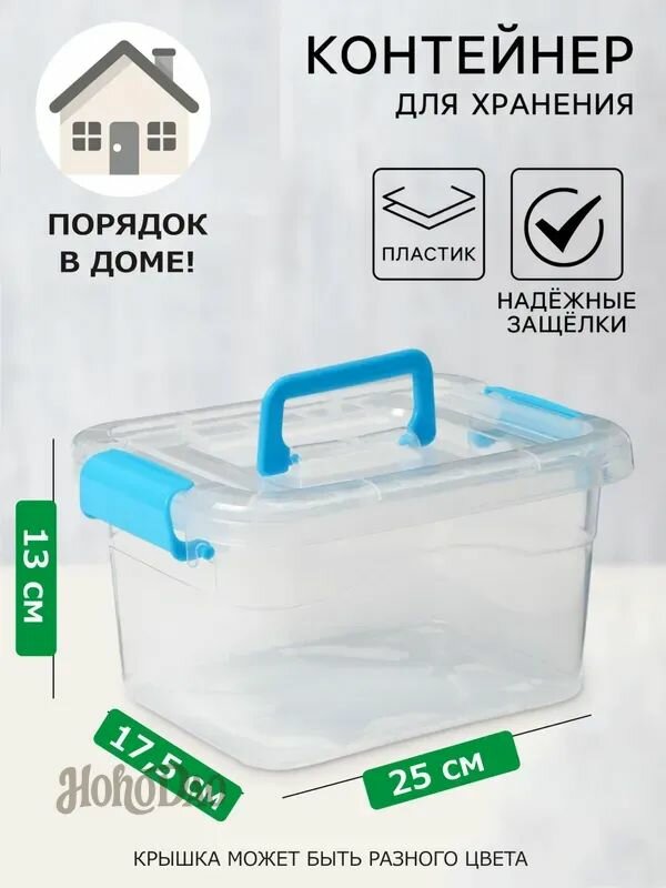 Контейнер пластиковый для хранения Доляна, 25х17.5х13 см крышка с ручкой на защелке