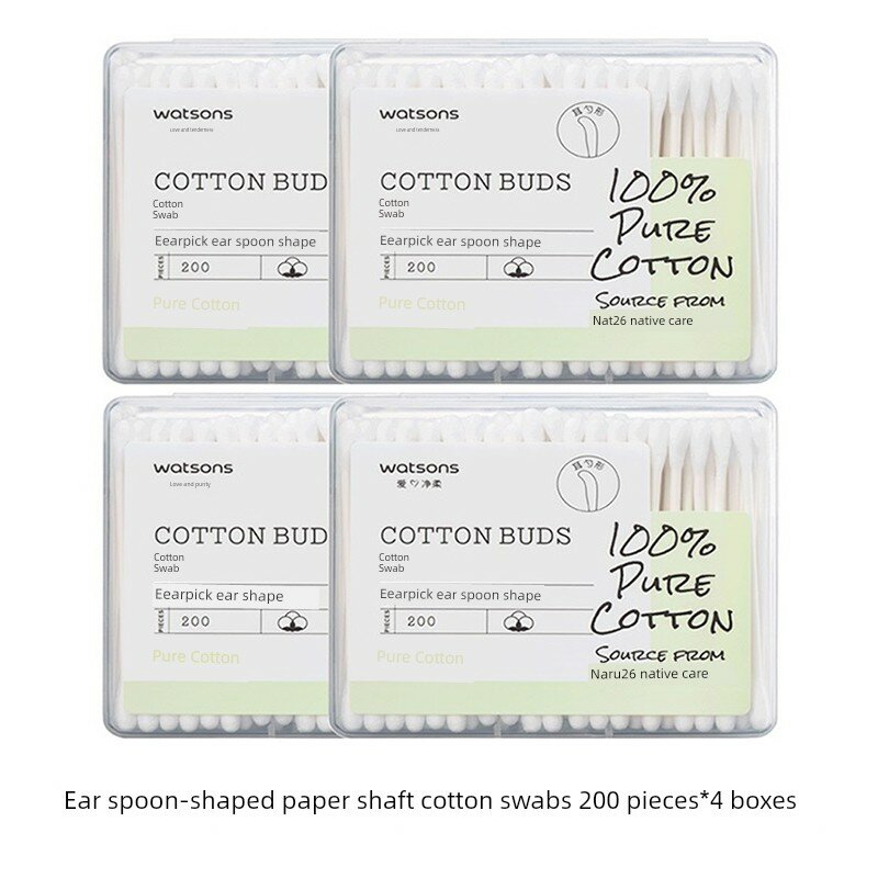 Ватные палочки с формой ложки для ушей, 200 шт. на упаковку, 4 упаковки, бумажный стержень, гигиеническое средство для