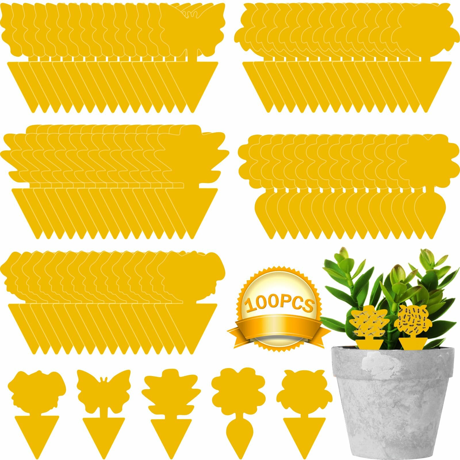 Ловушки для плодовых мух, упаковка из 100 клеевых ловушек для мух, клеевые стикеры для растений от мух, клеевые ловушки для насекомых, ловушки для комаров для помещений и улицы