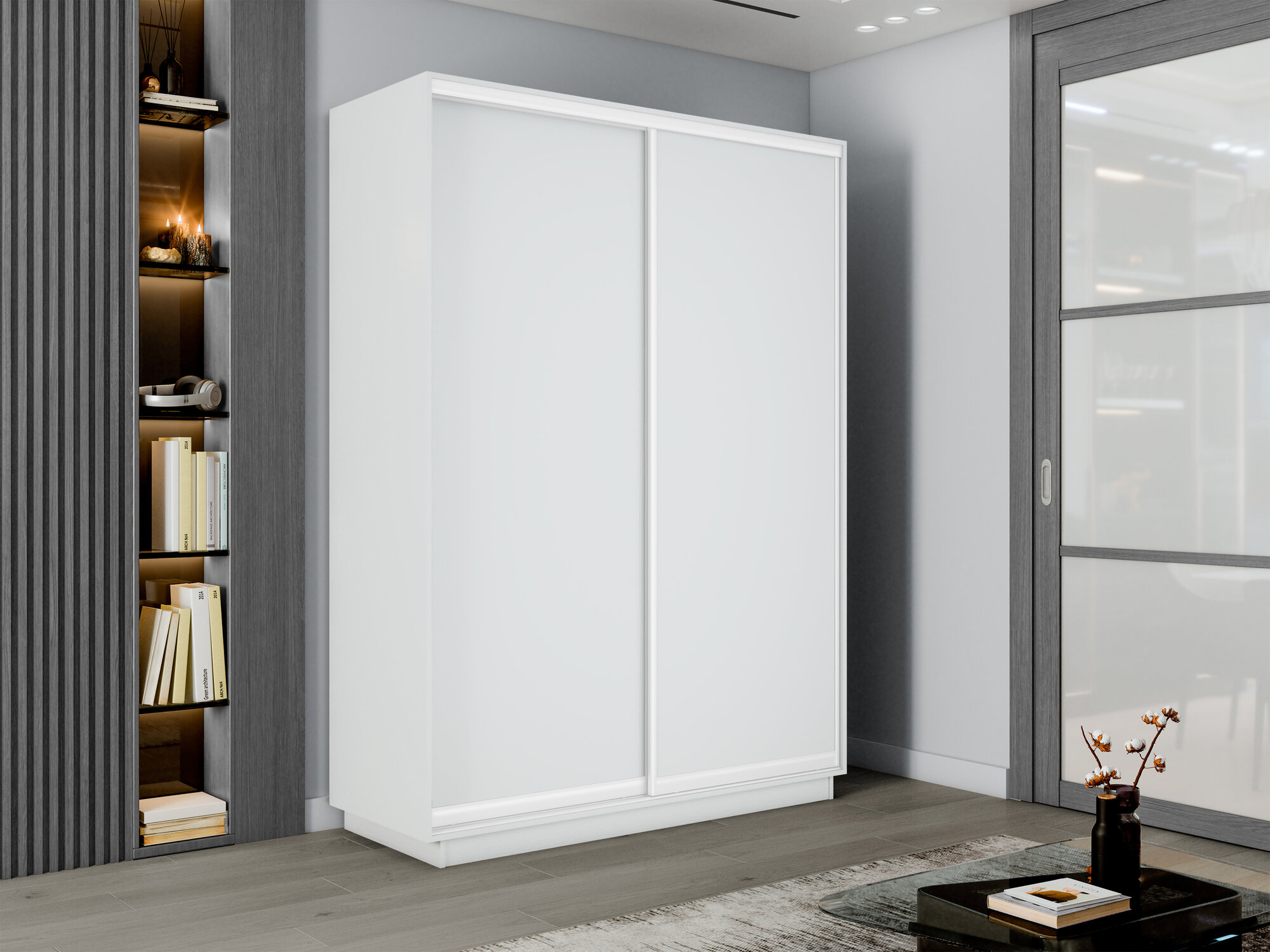 Шкаф купе Вилли 2-х дверный ЛДСП, профиль белый 120 см х 240 см х 60 см (Белый снег)